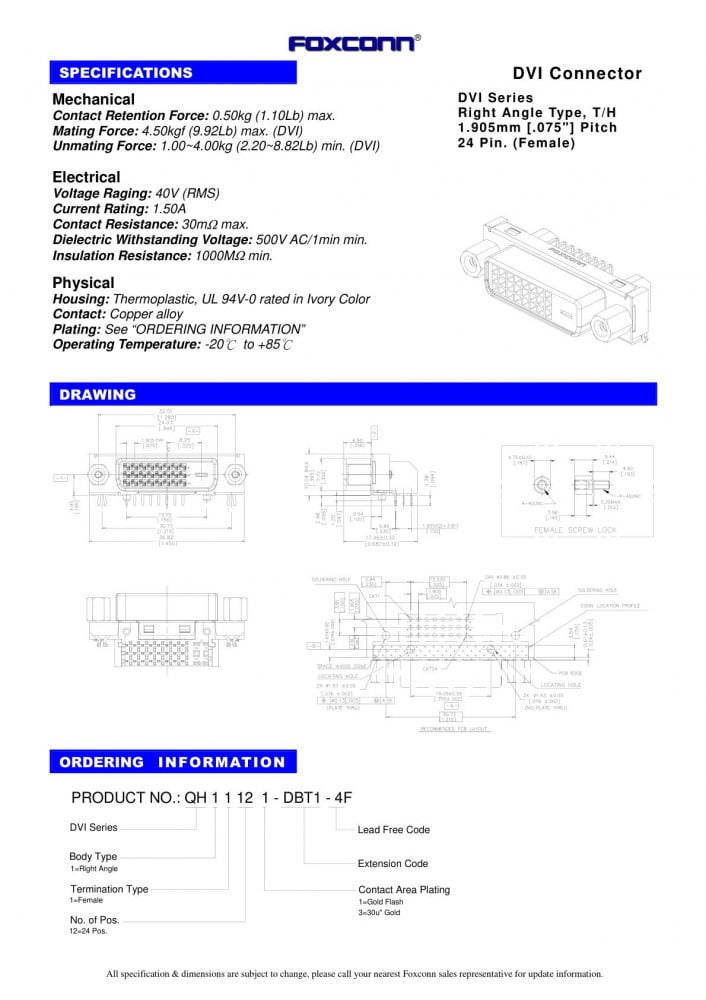 FOXCONN QH11121-DBT1-4F technical document page