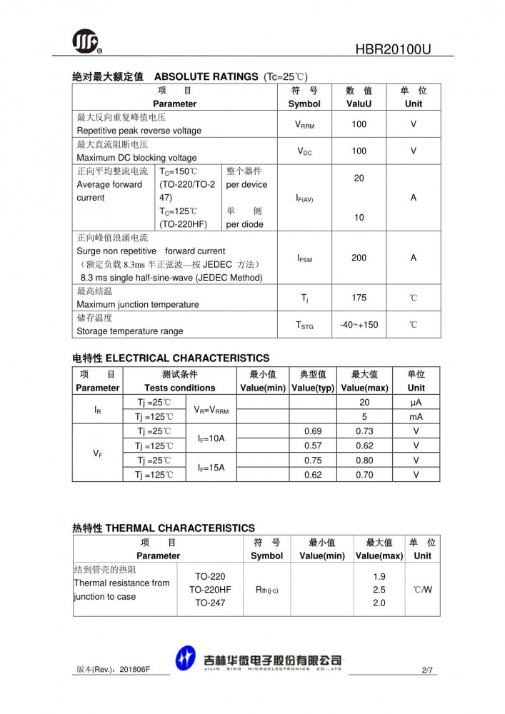 HBR20100U datasheet page 2