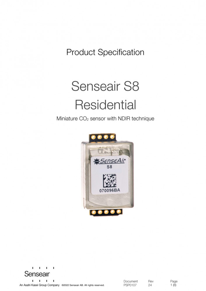 Senseair S8 Residential product specification, page 1