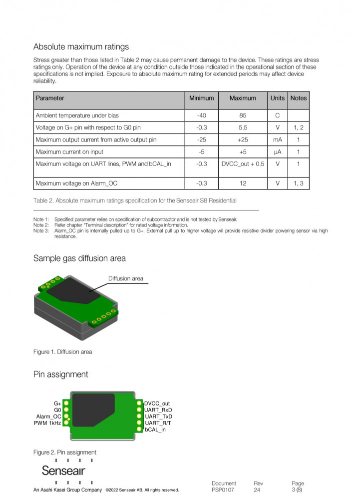 Senseair S8 Residential product specification, page 3