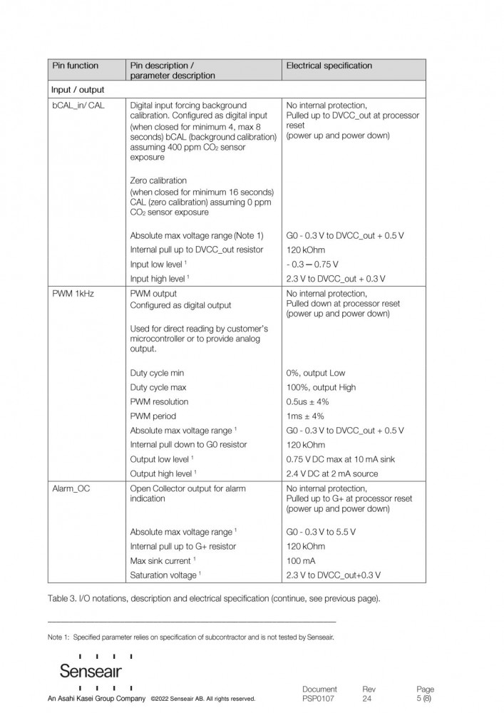 Senseair S8 Residential product specification, page 5