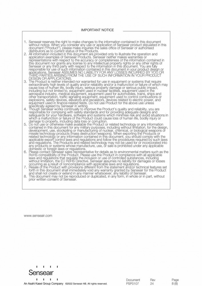 Senseair S8 Residential product specification, page 8
