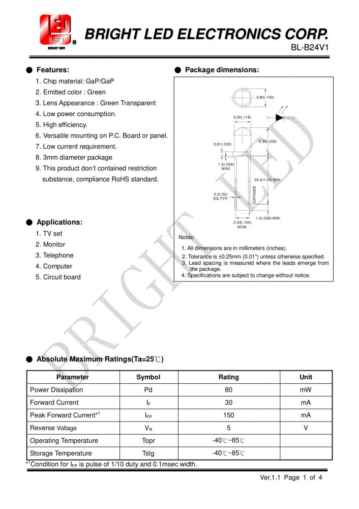 BL-B24V1 technical document page 1