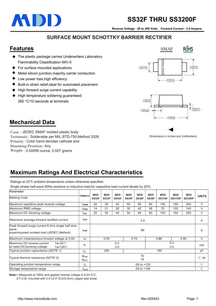 MDD SS310F datasheet page 1