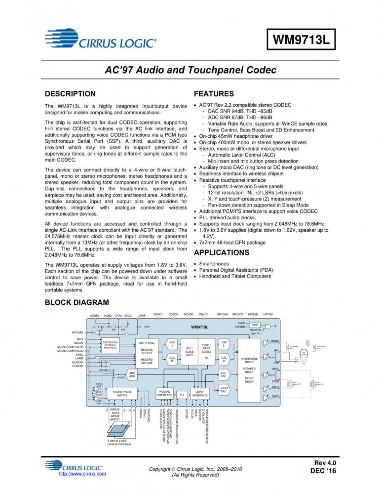 WM9713CLGEFL/RV datasheet page 1