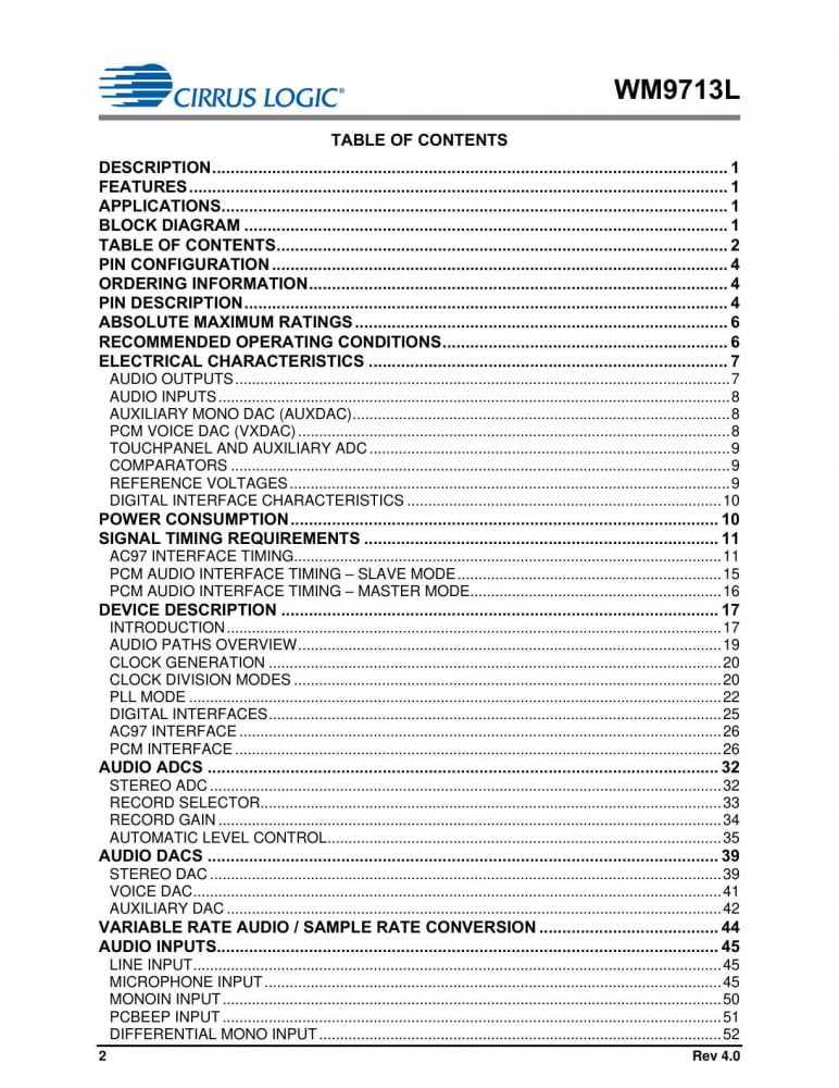 WM9713CLGEFL/RV datasheet page 2