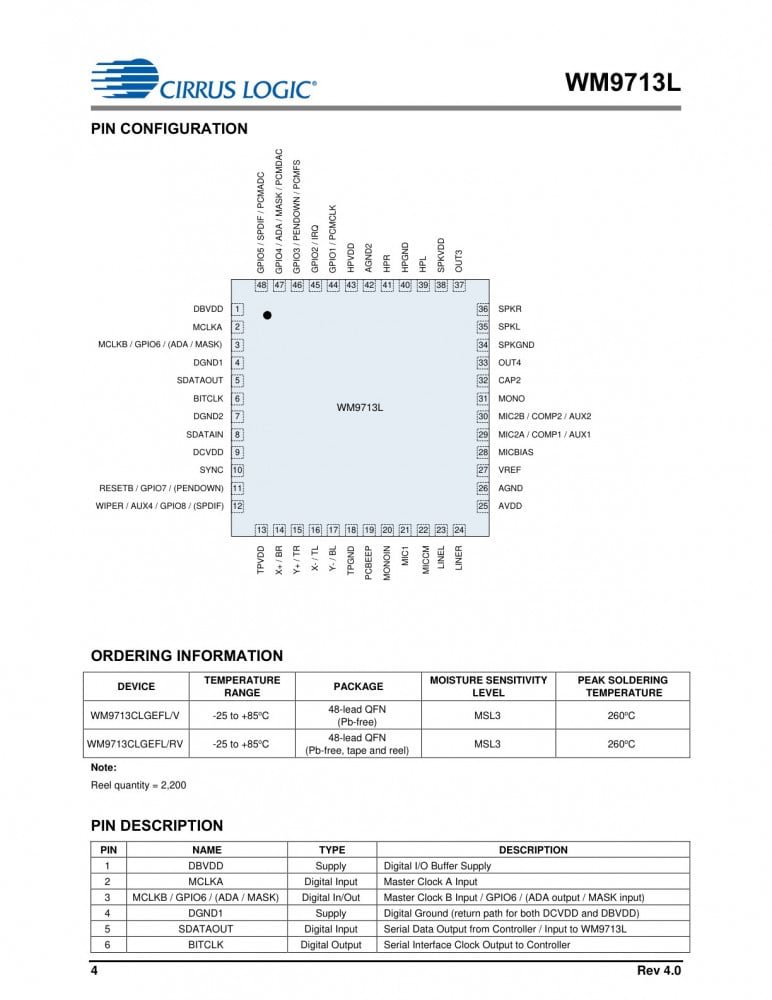 WM9713CLGEFL/RV datasheet page 4