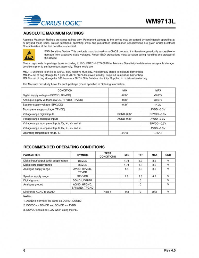 WM9713CLGEFL/RV datasheet page 6