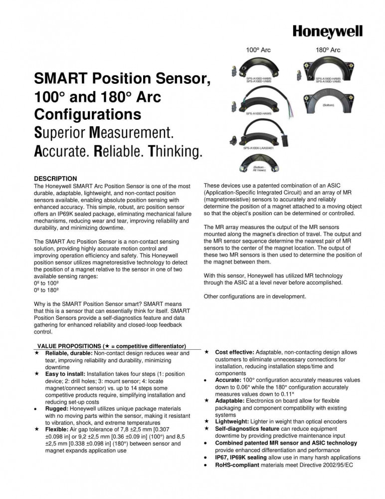Honeywell SPS-A100D-HAWS product document page 1