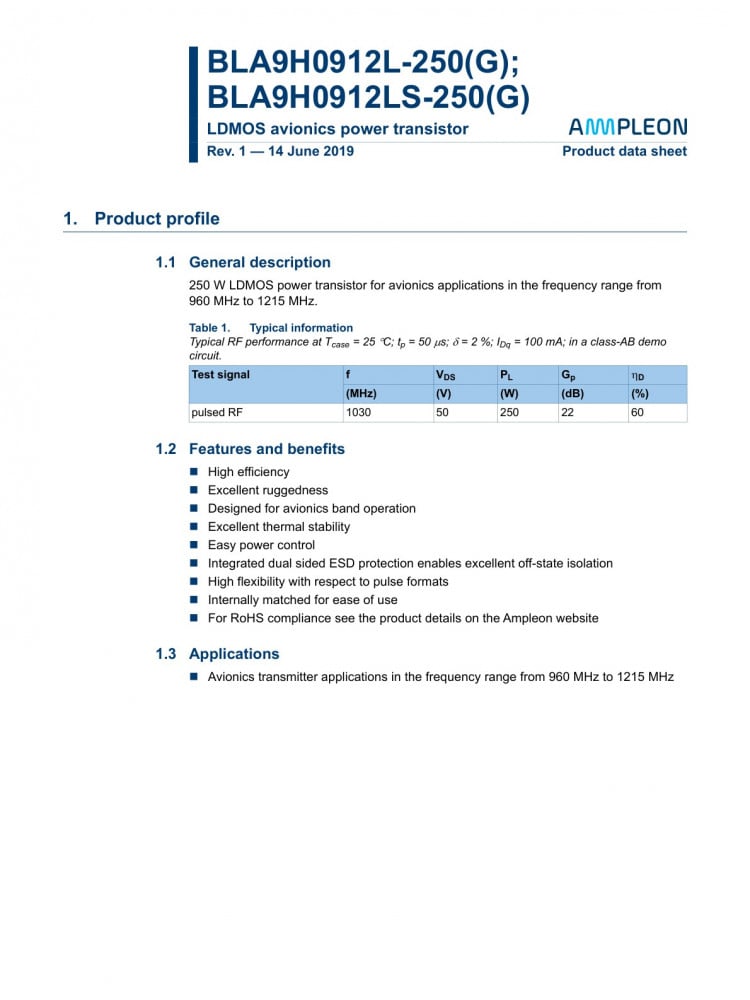 BLA9H0912LS-250U datasheet page 1