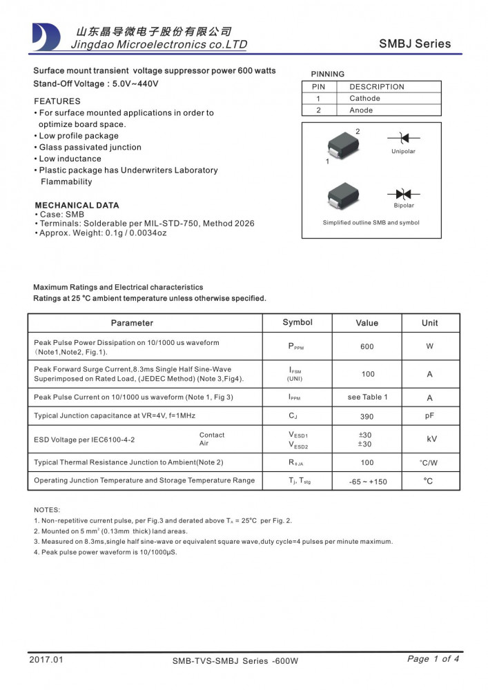 SMBJ58CA datasheet page 1