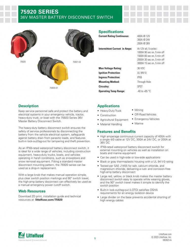 Littelfuse 75921-10 technical document page 1