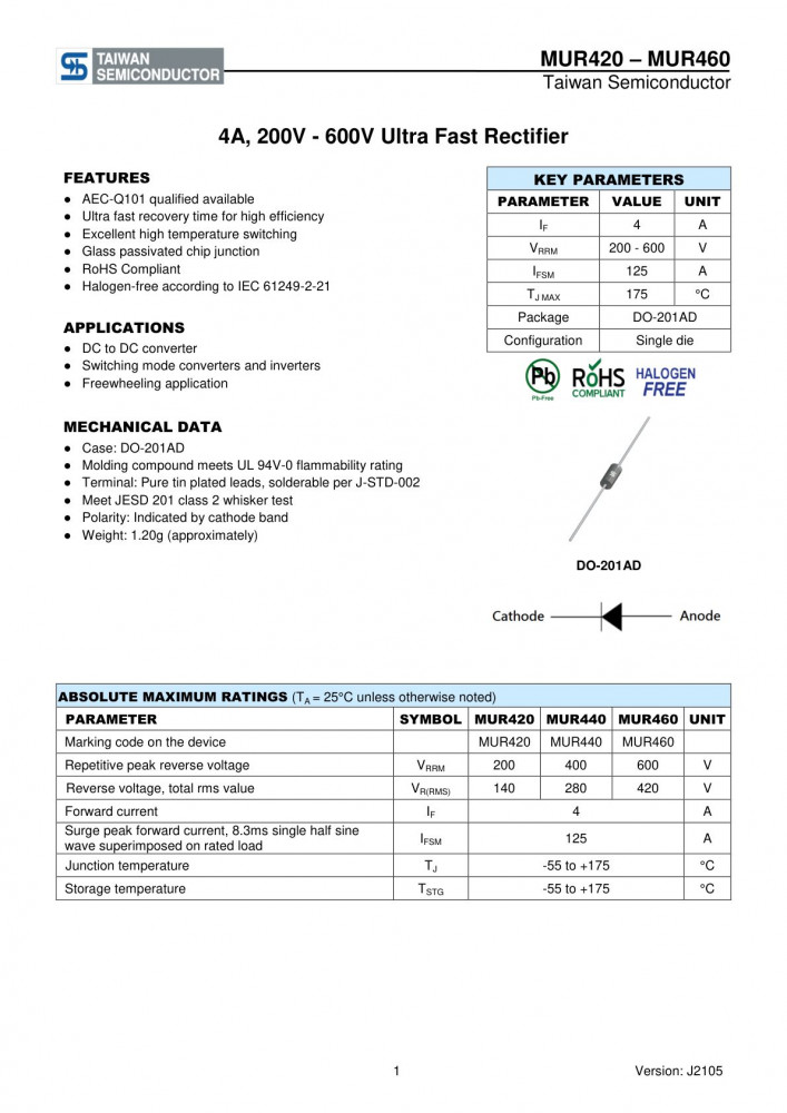 MUR460 datasheet page 1
