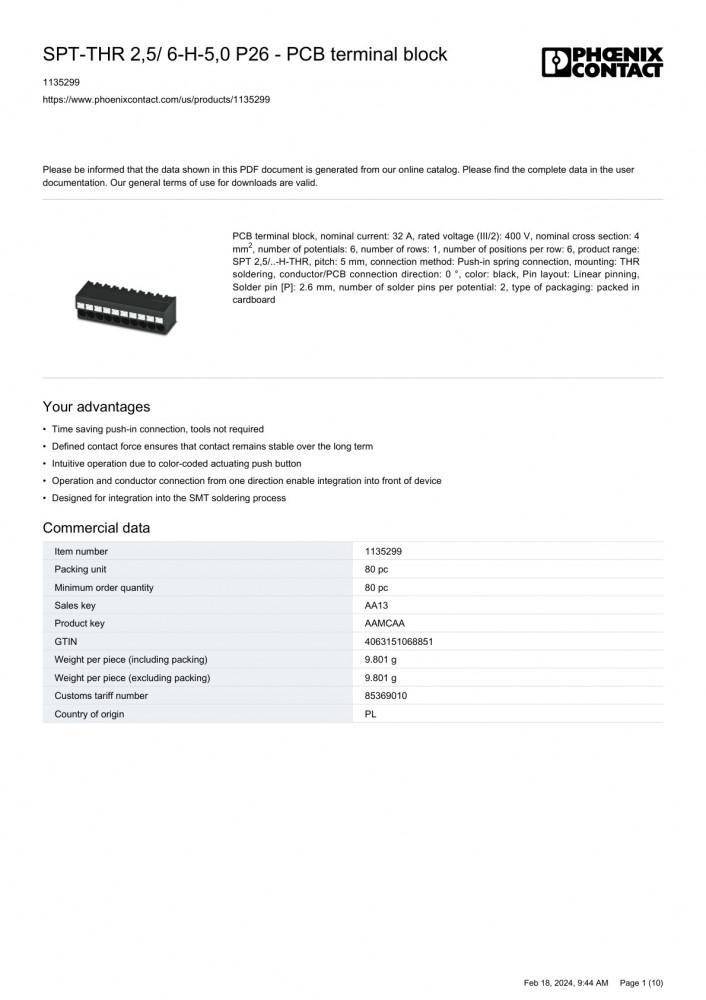 Phoenix Contact 1135299 technical document page 1