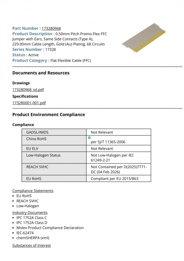 MOLEX 173280968 technical document preview, page 1