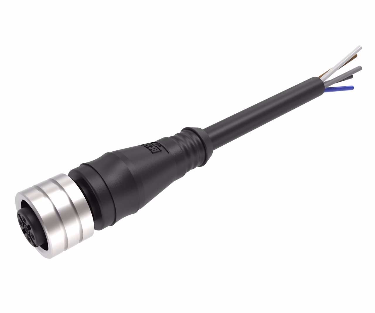 M12 Signal, A-Coded, Single-Ended Cordset with Knurled Hexnut, 5 Poles, Female (Straight) to Pigtail, 22 AWG, Black Shielded TPU WSOR Cable, 5.0m (16.40') Length