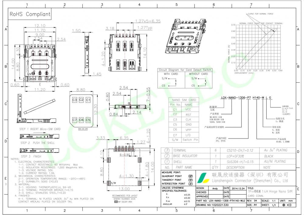 LCK-NANO-1306-P7H140-WLG technical document page