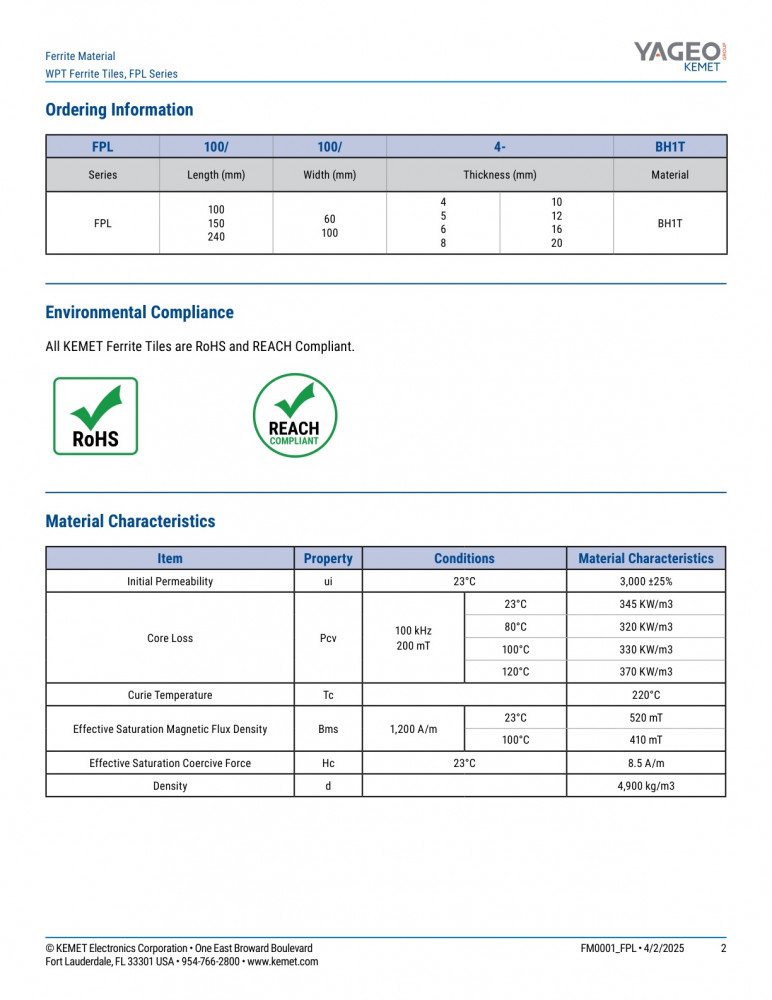FPL ferrite tile technical document, page 2