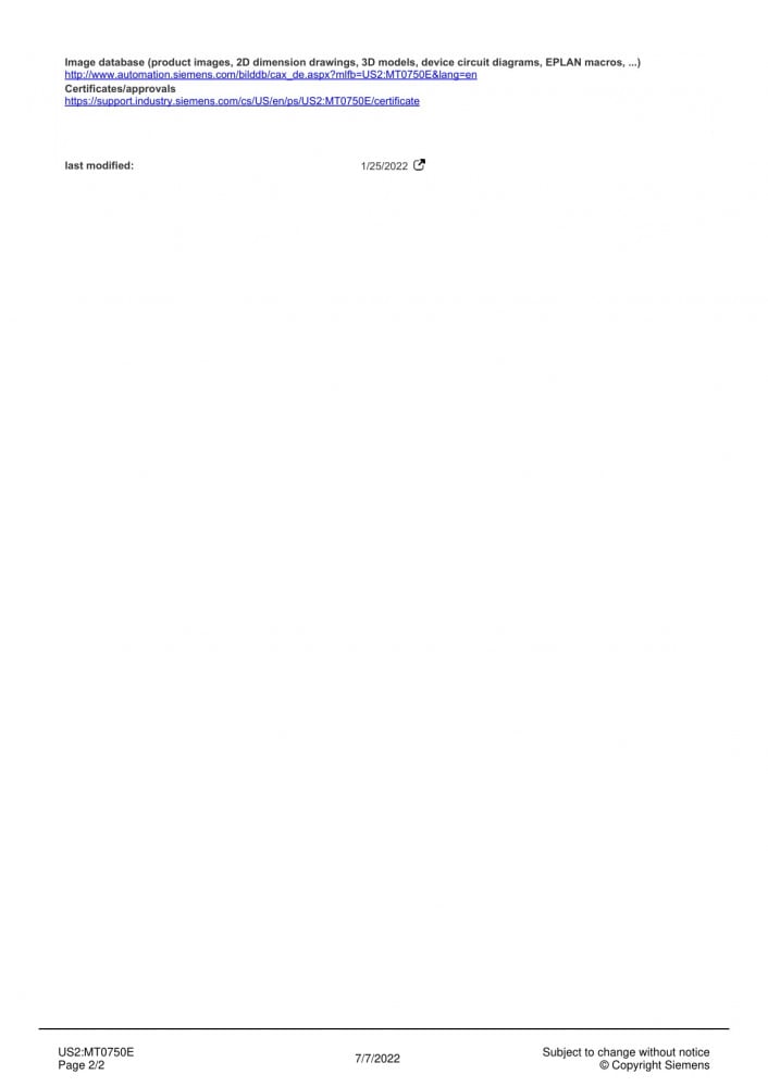 SIEMENS MT0750E datasheet page 2