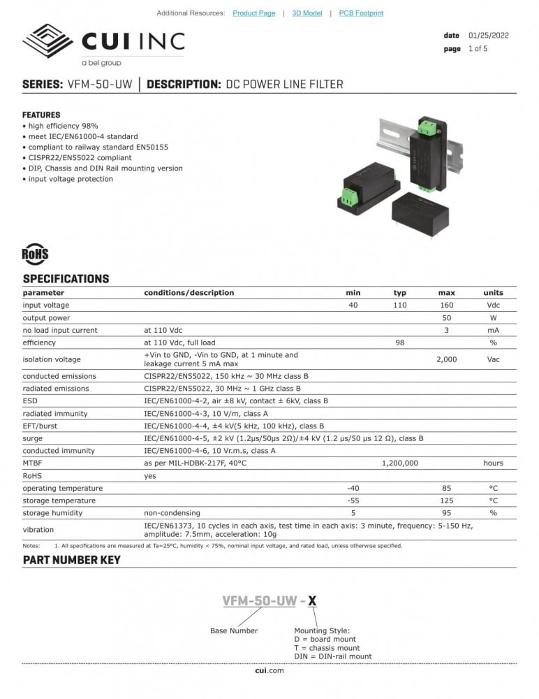 CUI VFM-50-UW datasheet page 1