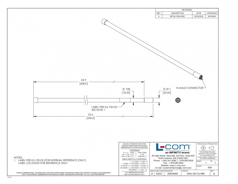 L-com HGV-3511U-NM engineering drawing