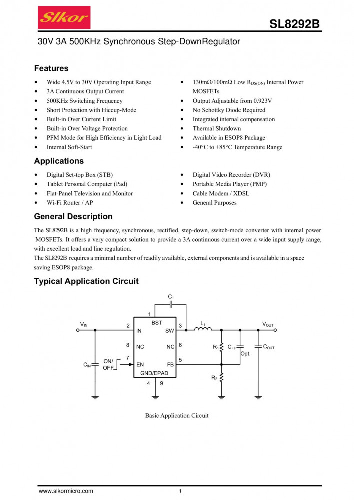 SL8292B datasheet page 1
