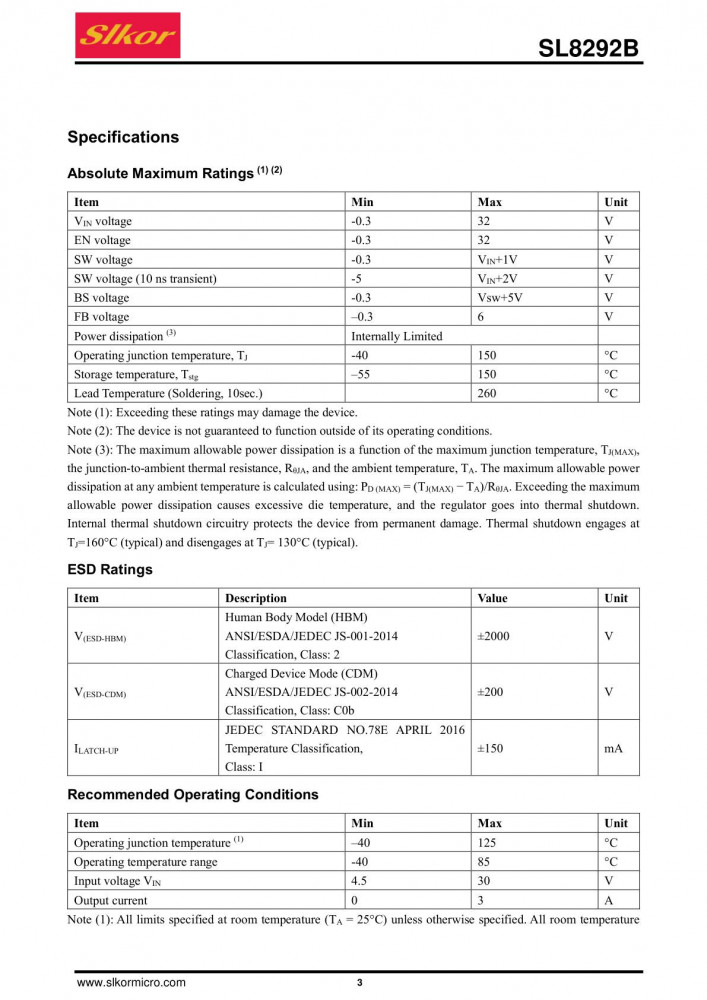 SL8292B datasheet page 3