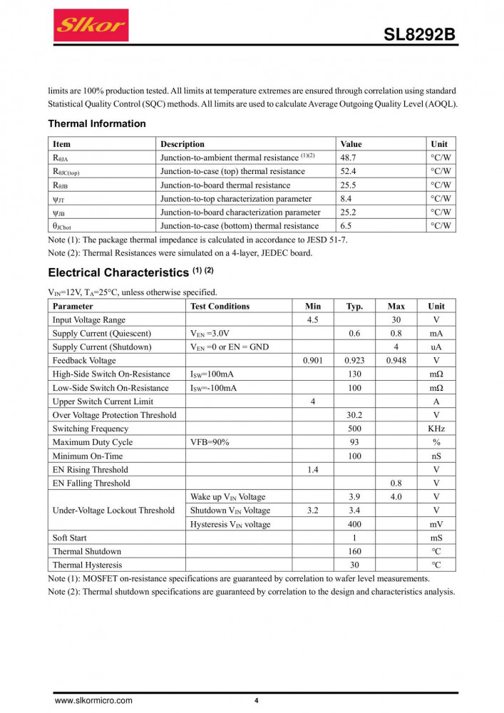 SL8292B datasheet page 4