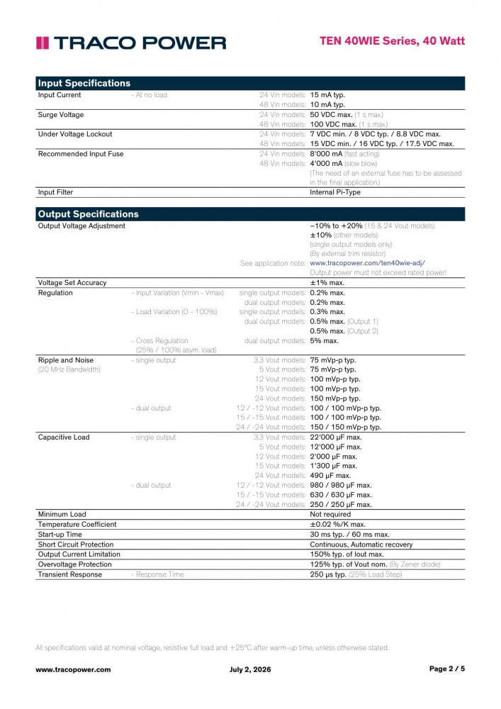 TEN 40WIE technical document page 2