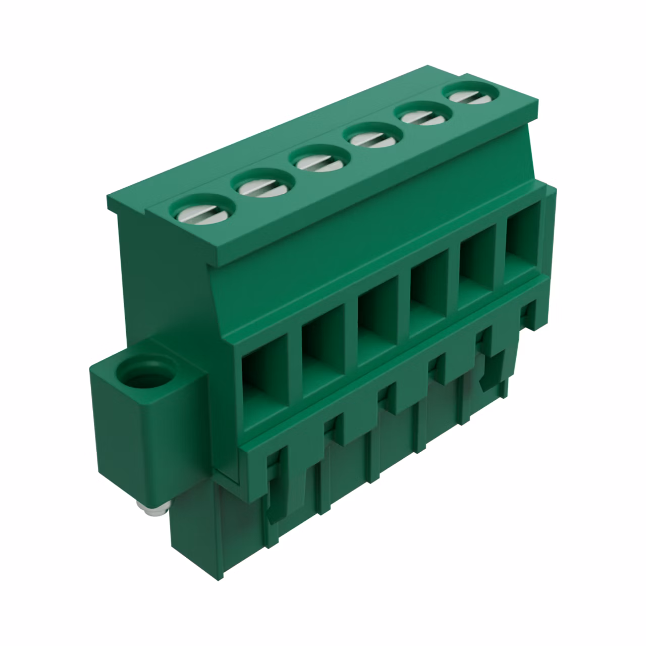 5.00mm Pitch Eurostyle Vertical Plug, with Retention Screws and Standard  Imprinting, Front Wire Entry, Green Housing, Gold (Au) Plated, 6 Circuits for sale