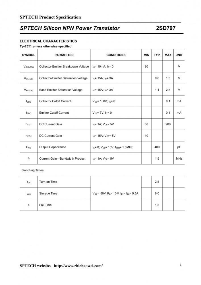 2SD797 SPTECH datasheet page 2