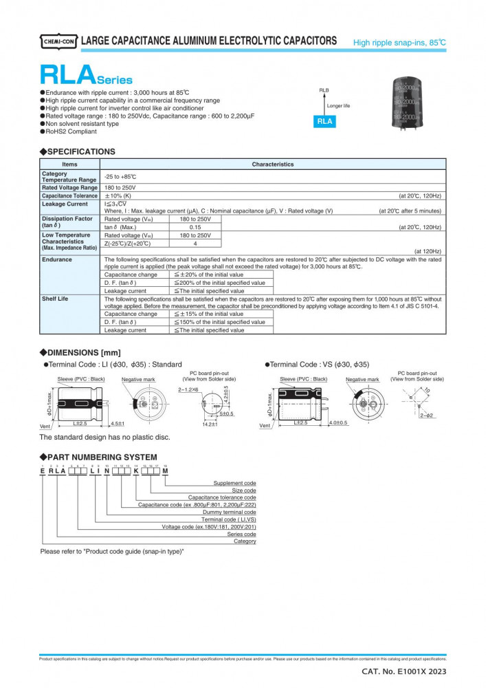 NCC RLA series technical document, page 1