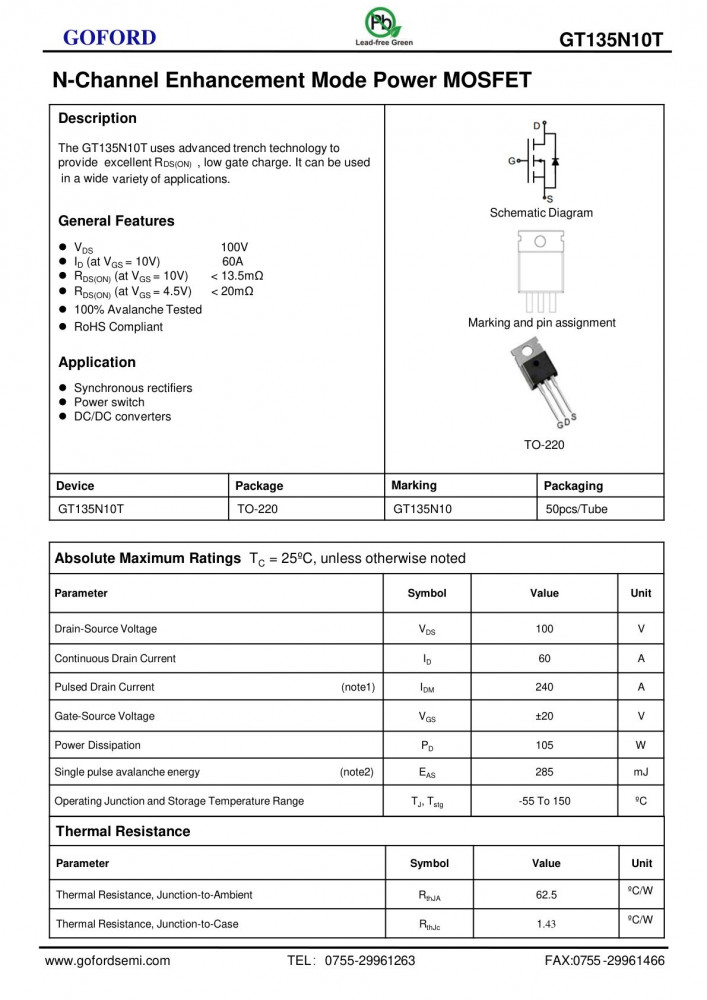 GT135N10T datasheet page 1