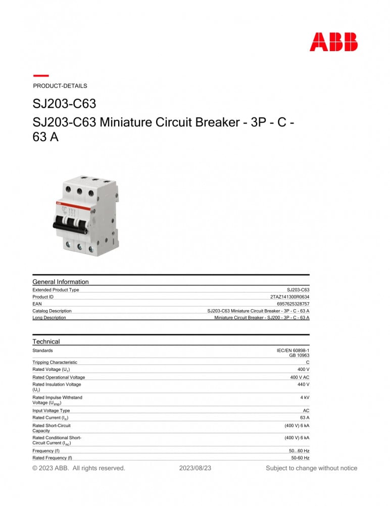 SJ203-C63 technical document page 1