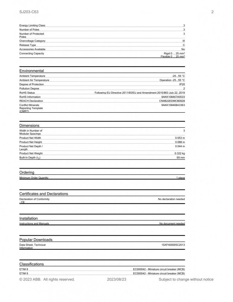 SJ203-C63 technical document page 2
