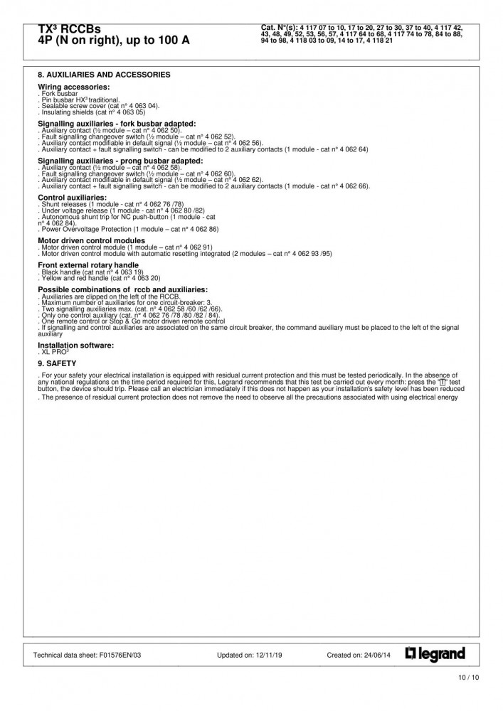 Legrand TX3 RCCB technical document page 10