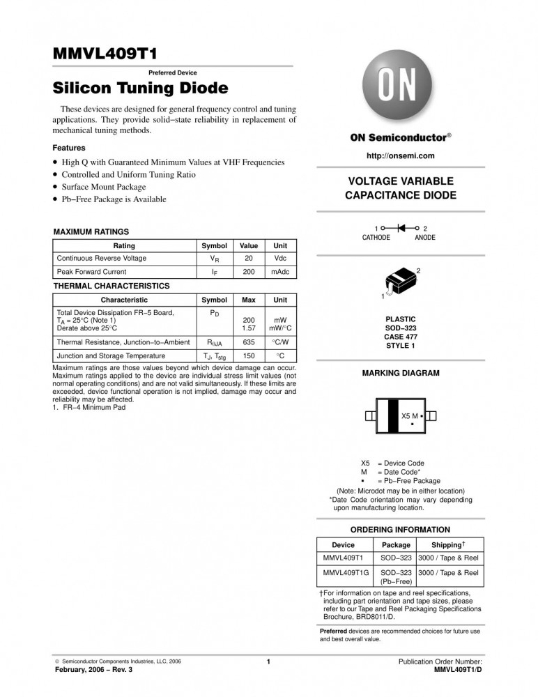 MMVL409T1 datasheet page 1
