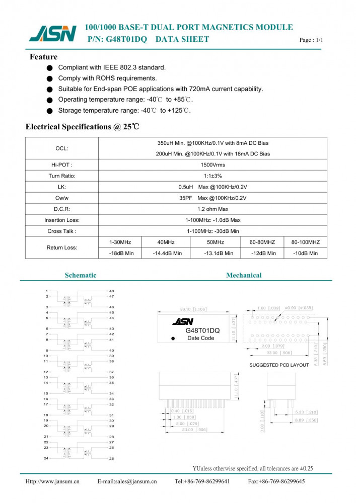 JASN G48T01DQ technical document page