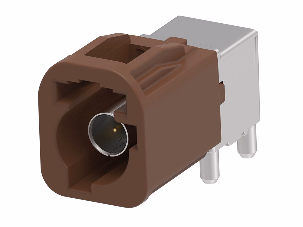 High-Speed FAKRA Mini (HFM) Single Header, 1x1, Right-Angle, Through Hole, Key F, Brown, 50 Ohms for sale
