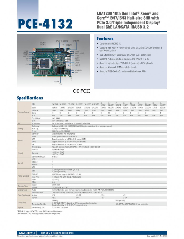 PCE-4132 product document, page 1