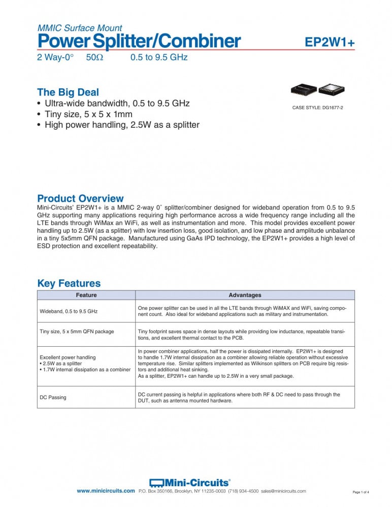 EP2W1+ datasheet page 1