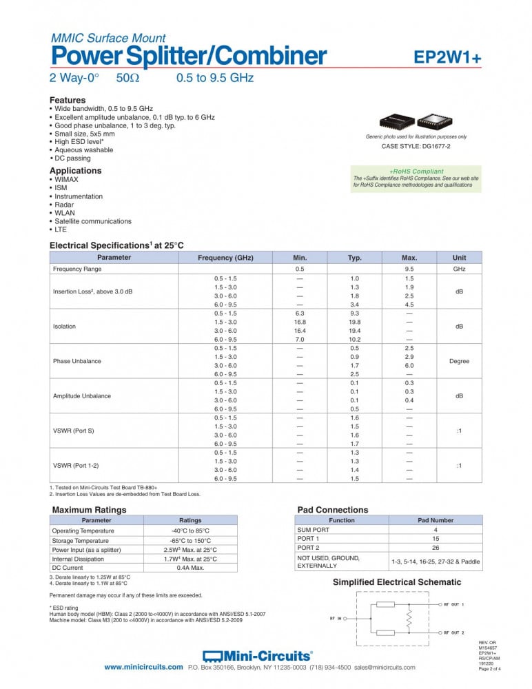 EP2W1+ datasheet page 2