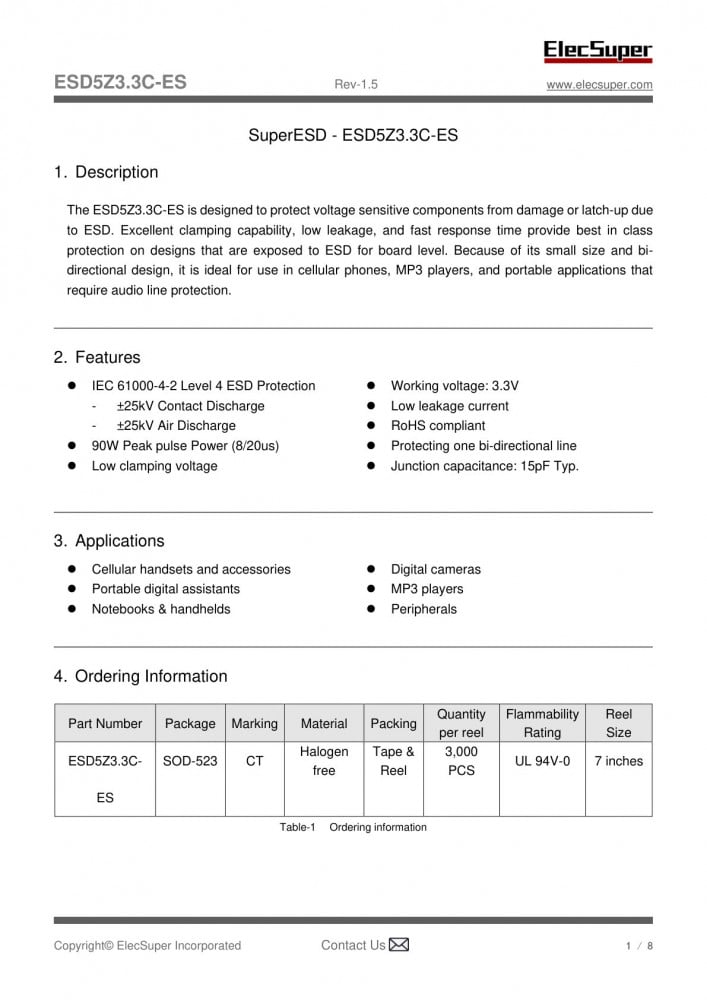 ESD5Z3.3C-ES datasheet page 1