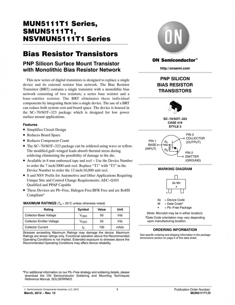 MUN5112T1 datasheet page 1