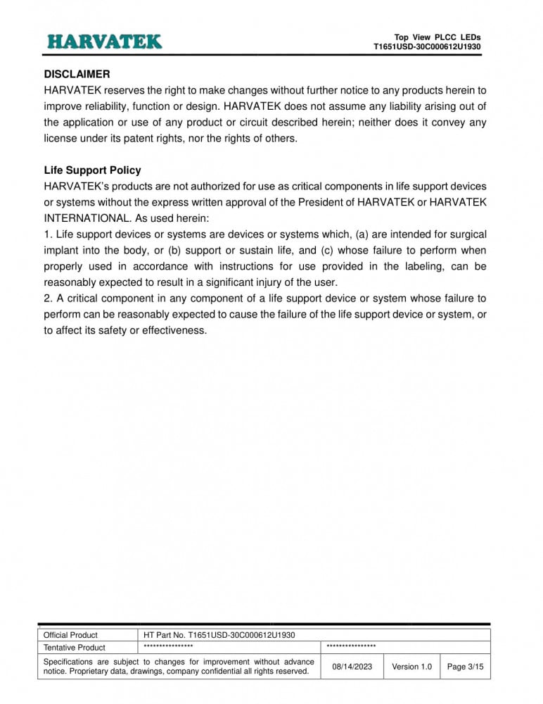 Harvatek datasheet page 3