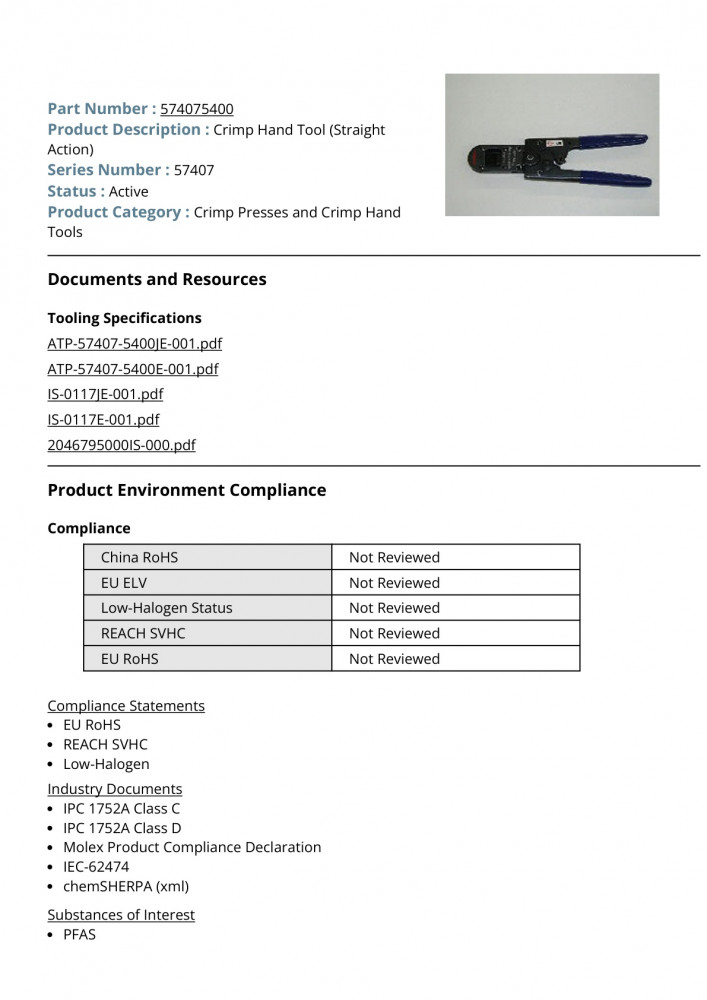 Technical document page 1 for Molex 574075400