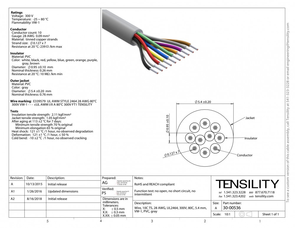 30-00536 technical drawing and cable specification preview