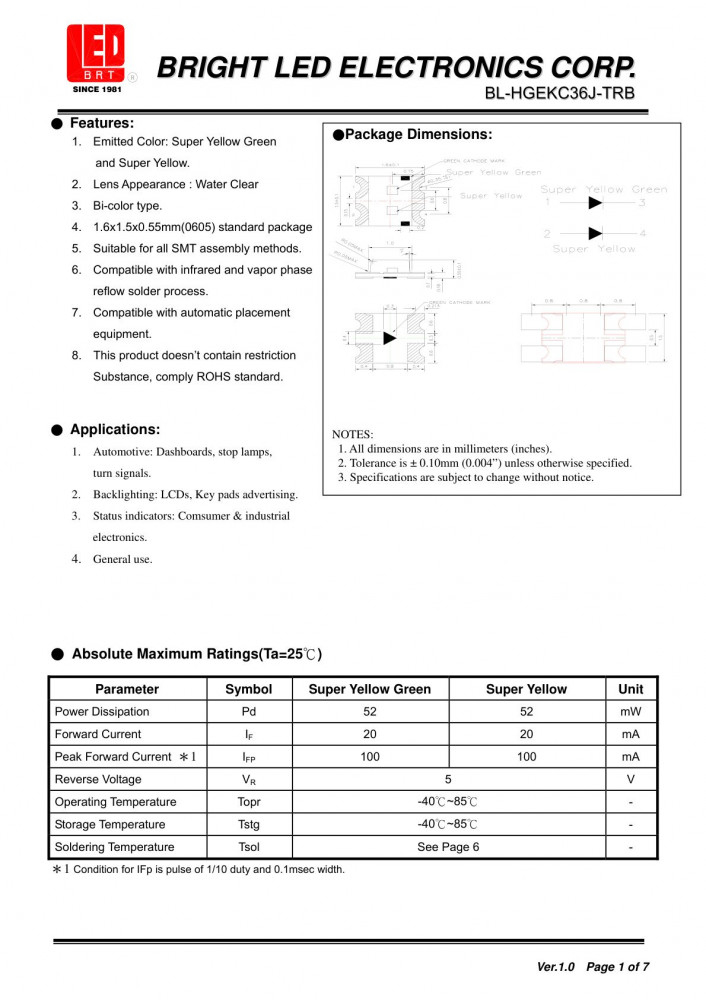 BL-HGEKC36J-TRB datasheet page 1