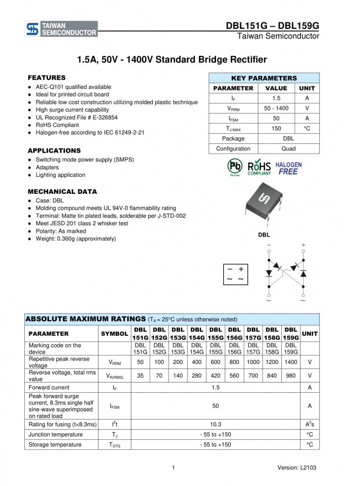 DBL159G datasheet page 1
