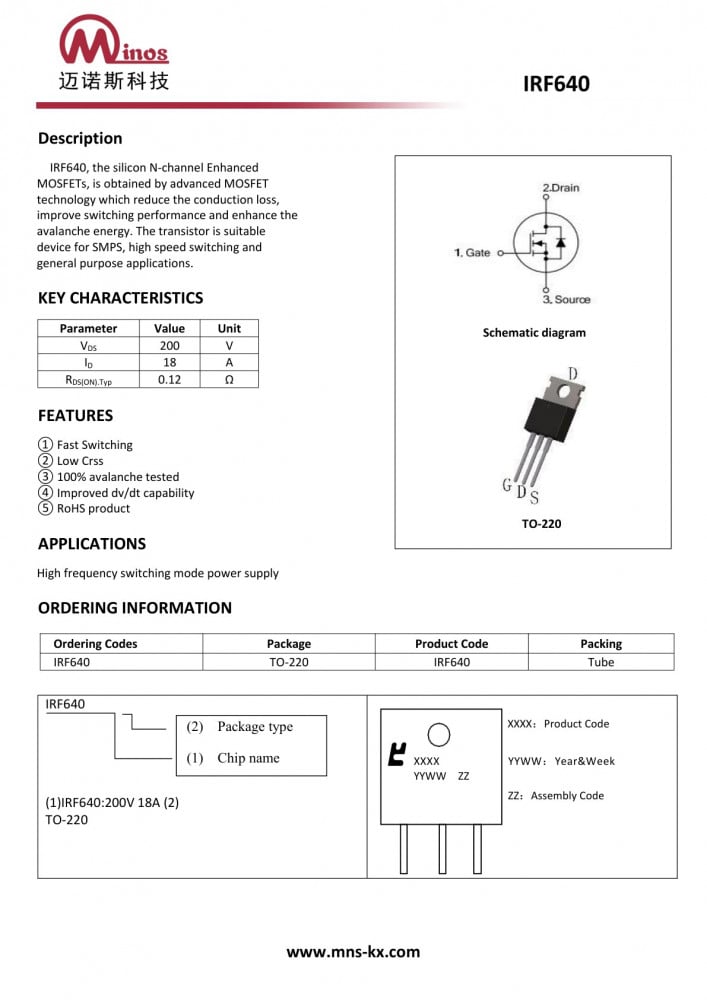 IRF640 datasheet page 1